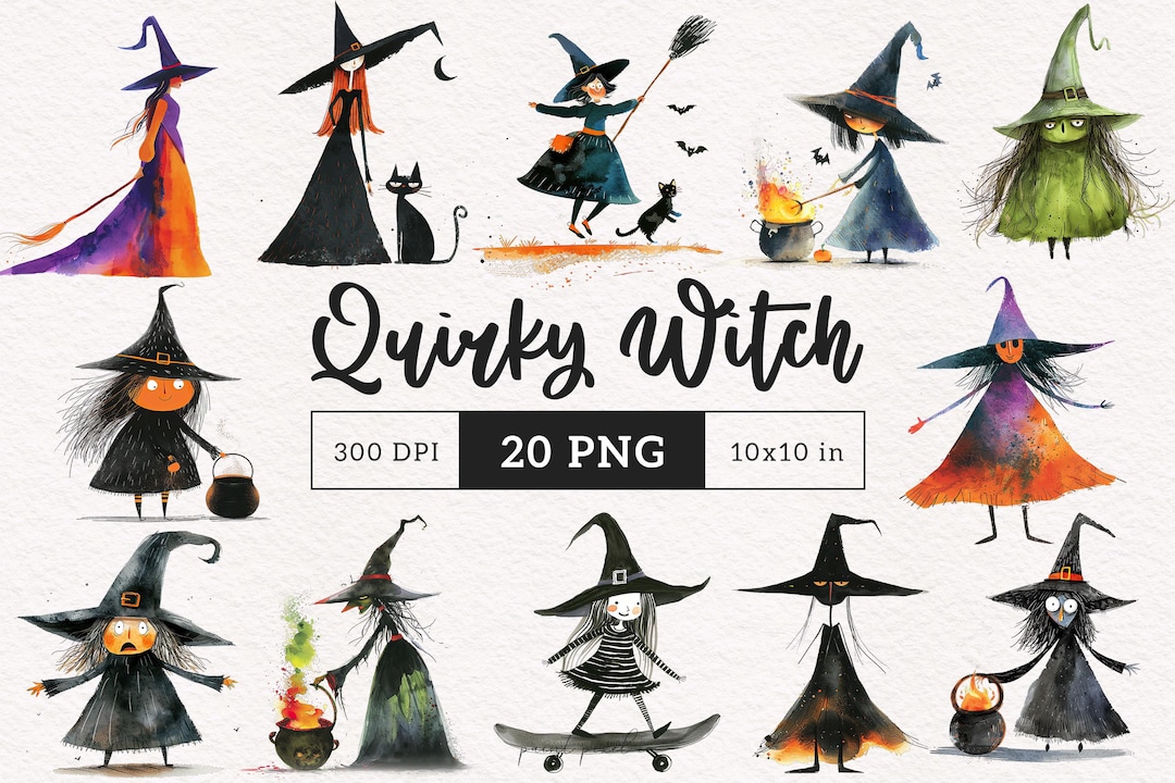 Quirky Witch PNG Creepy Halloween Witch Clipart Whimsical Funny Witches ...
