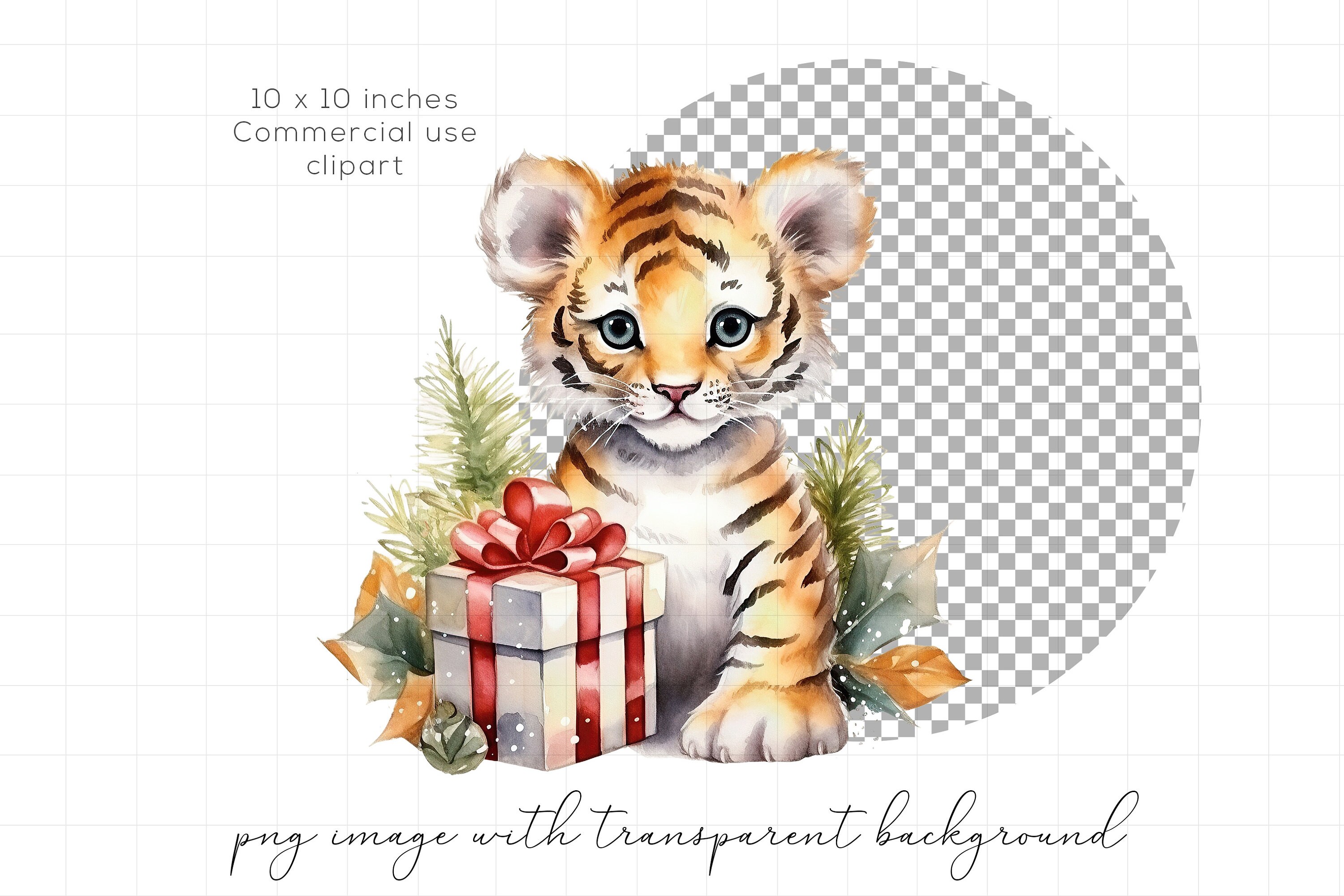 Christmas Tiger Clipart PNG Holiday Safari Animal Bundle - Etsy