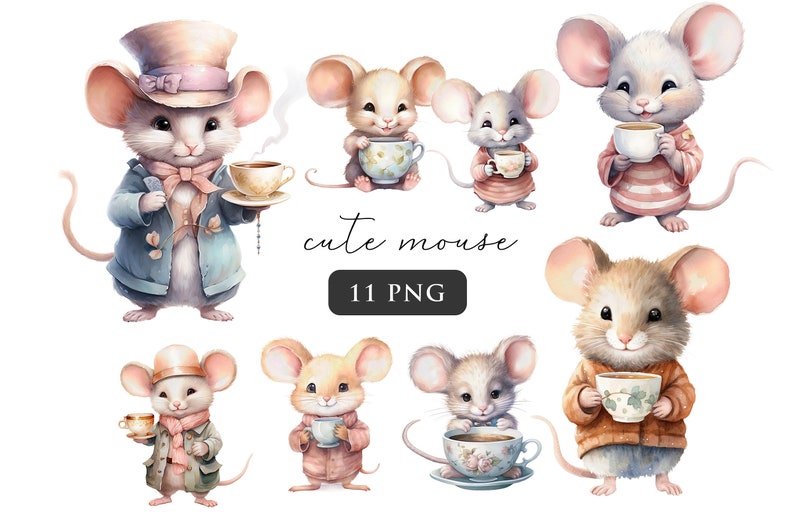 Mouse Drinking Tea PNG Clipart Sweet Animal Clip Art Nursery Adorable ...