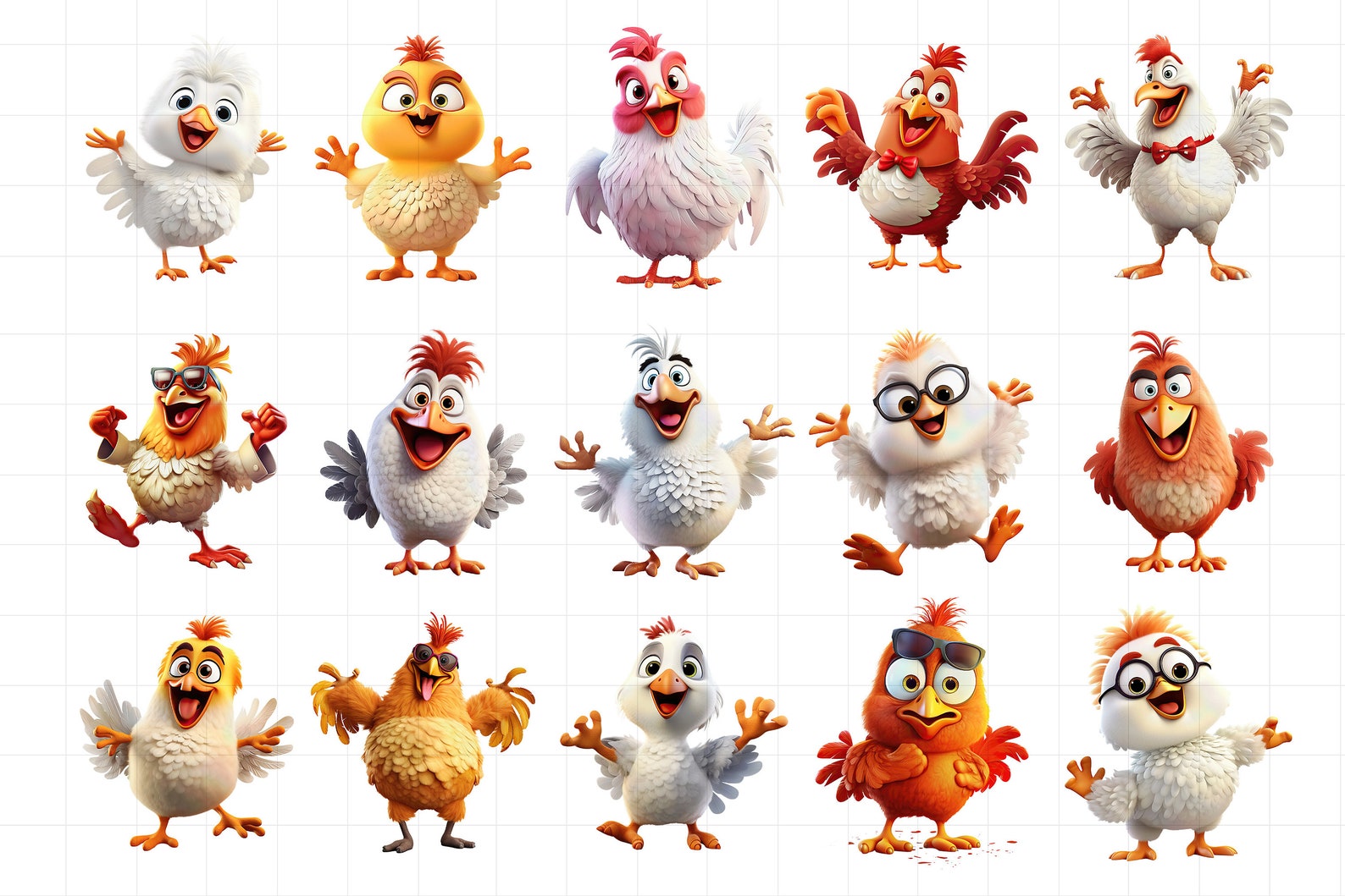Funny Chicken Clipart PNG Cute Hen Rooster Clip Art Cartoon Chickens 3d ...