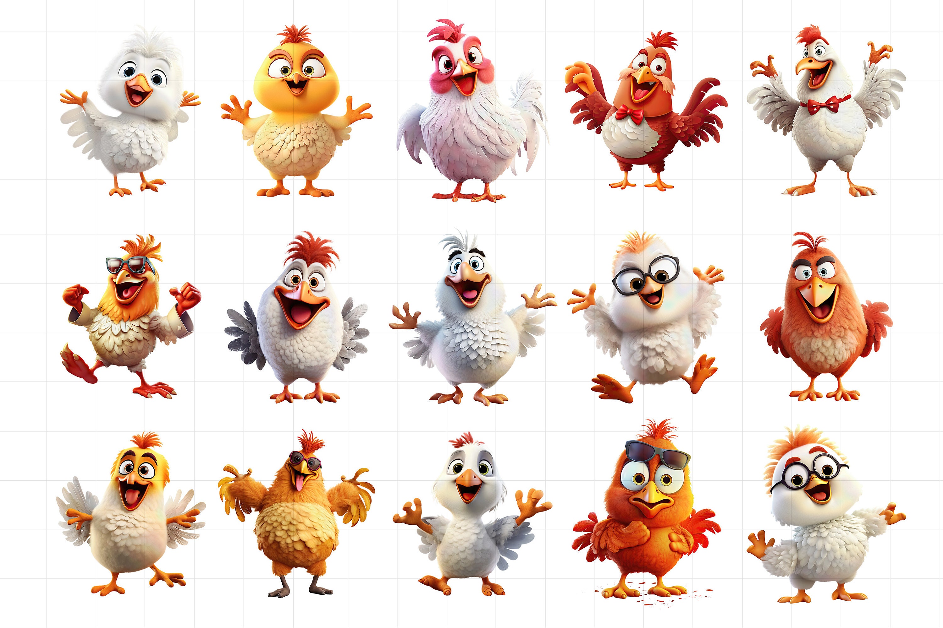 Funny Chicken Clipart PNG Cute Hen Rooster Clip Art Cartoon Chickens 3d ...