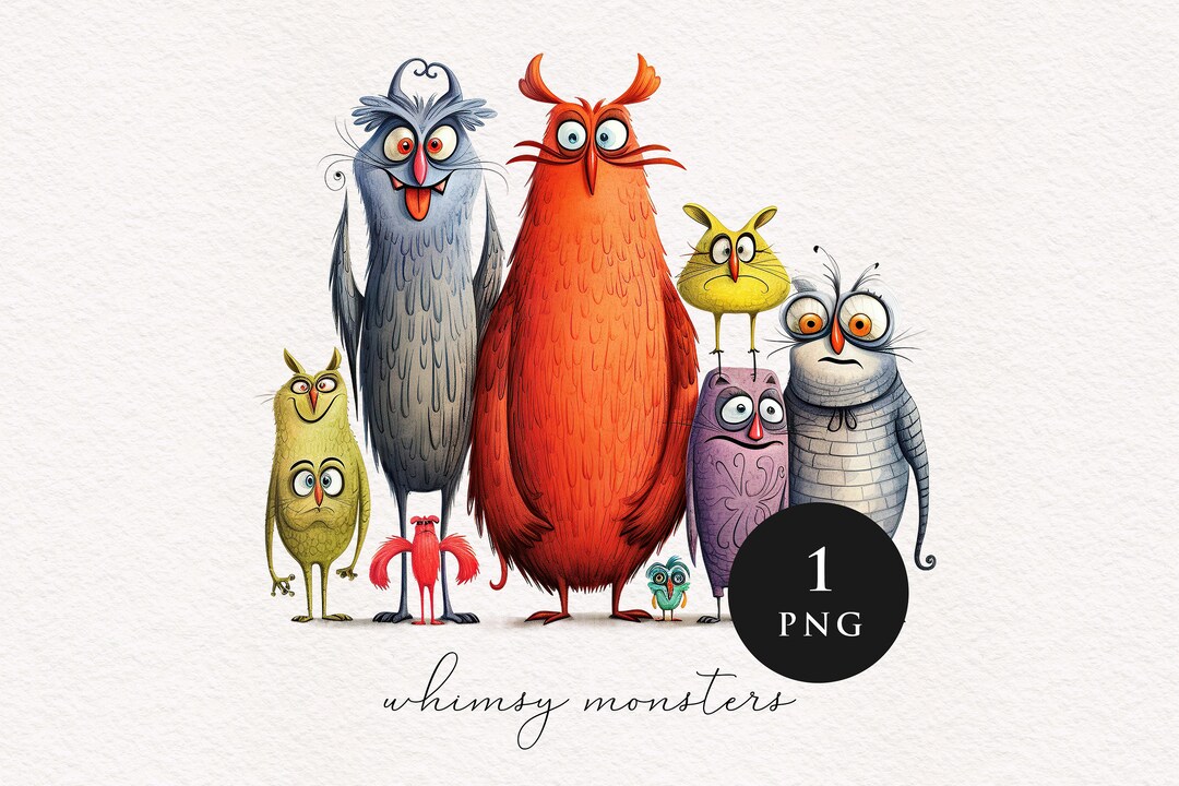 Whimsical Monsters Clipart PNG Watercolor Quirky Creatures Whimsy ...