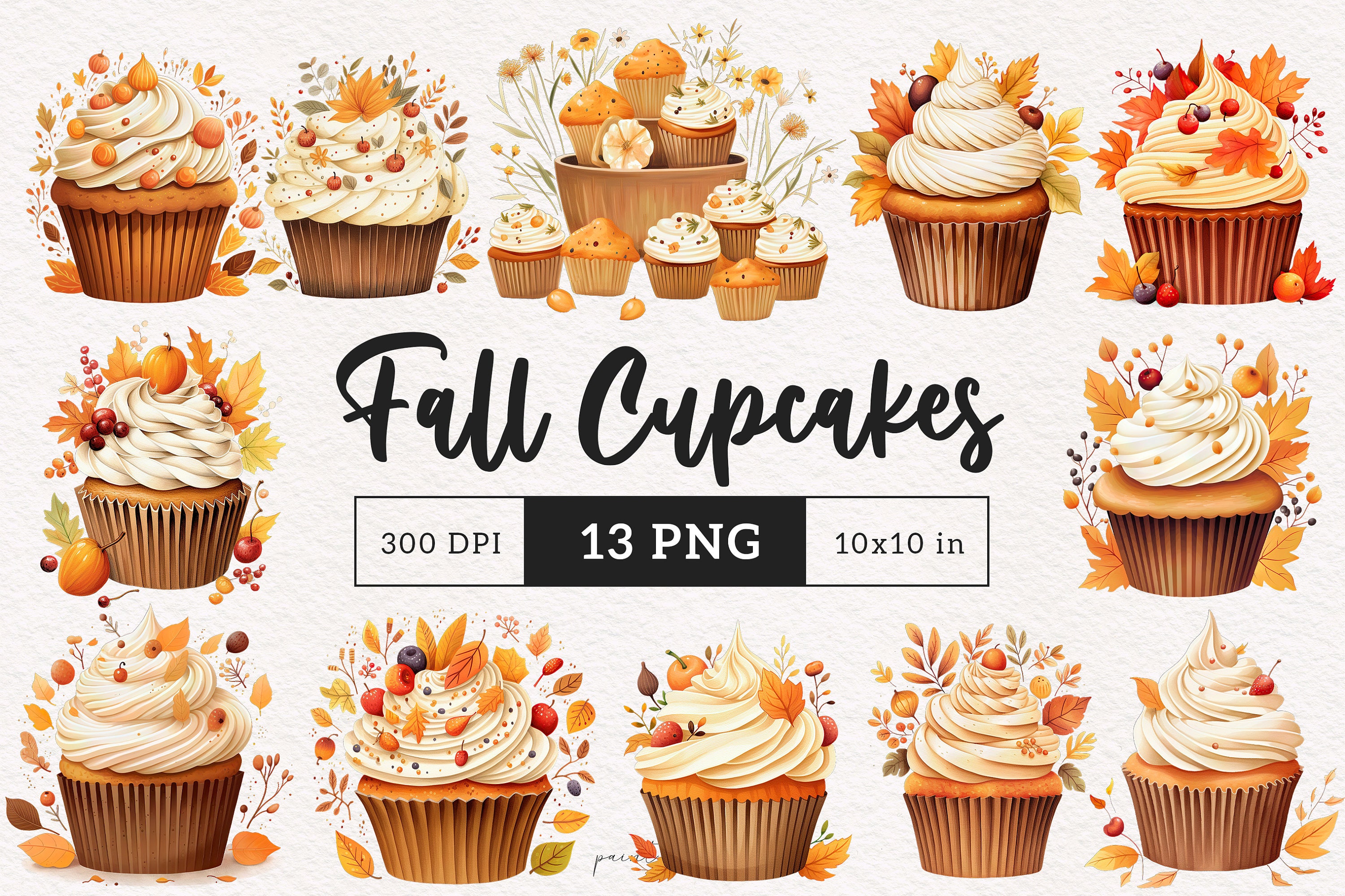 Autumn Cupcake Clipart Boho Sweets PNG Watercolor Fall Sweet Treat ...