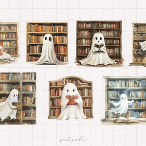 Quirky Reading Ghost Clipart Halloween PNG Whimsical Spooky Nerdy Ghost ...