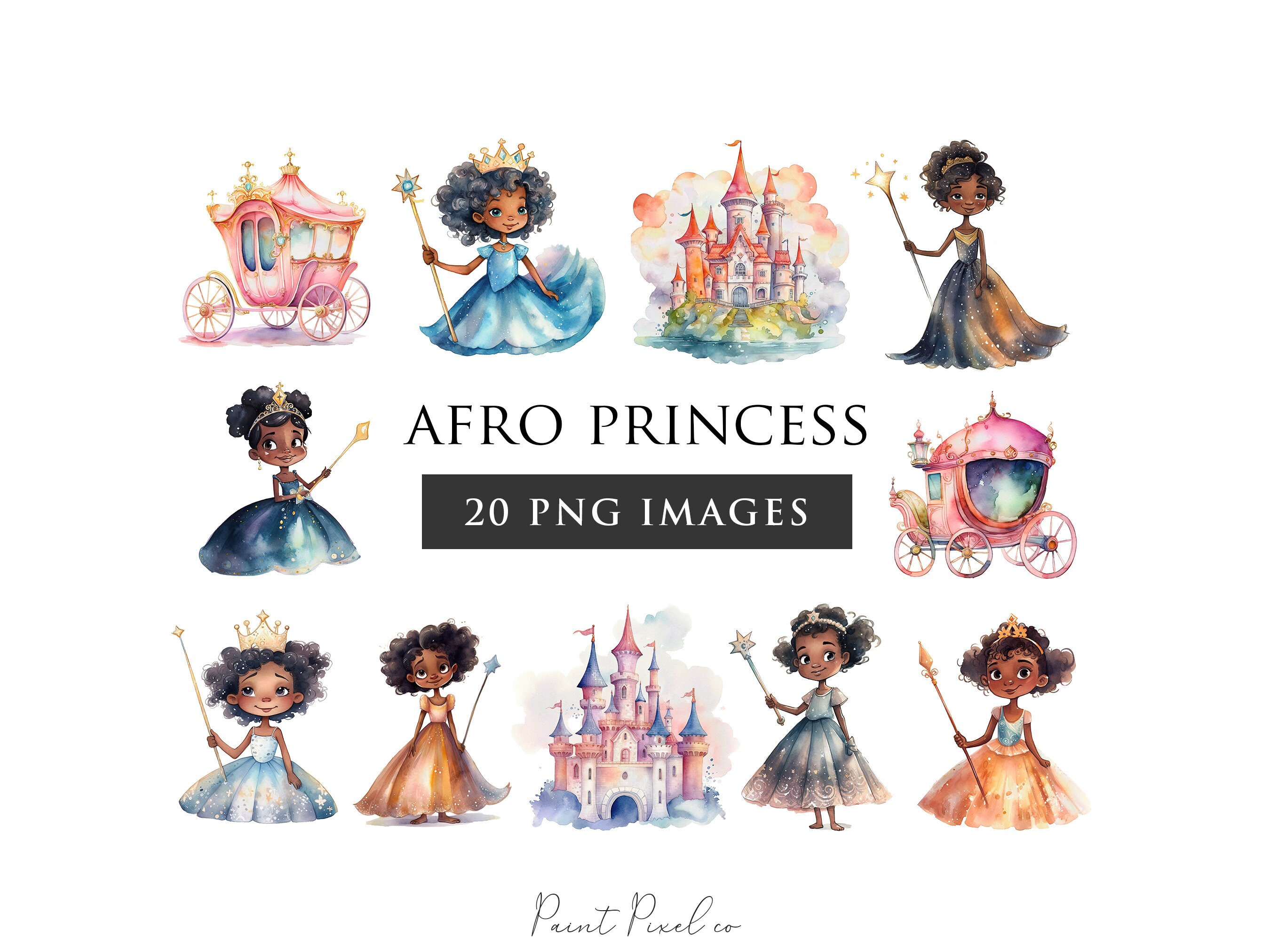 20 Afro Princess PNG Black Girl Clipart Watercolor Princess - Etsy