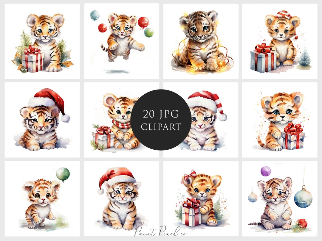 Tiger Clipart High Quality Jpgs Watercolor Christmas Tiger Clip Art ...