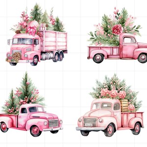 Pink Christmas Truck Clipart PNG Holiday Clip Art Cute Pastel Xmas ...