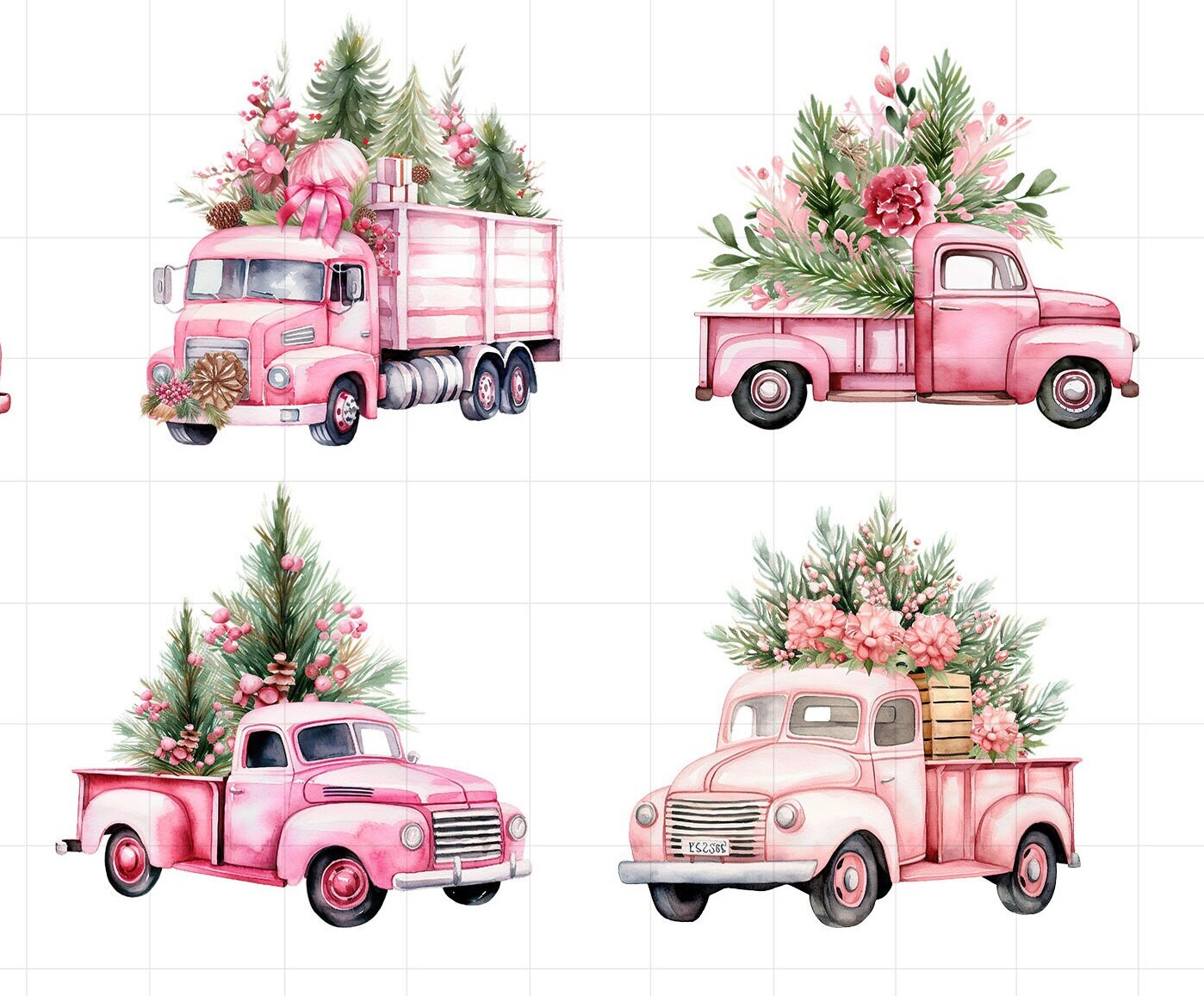 Pink Christmas Truck Clipart PNG Holiday Clip Art Cute Pastel Xmas ...