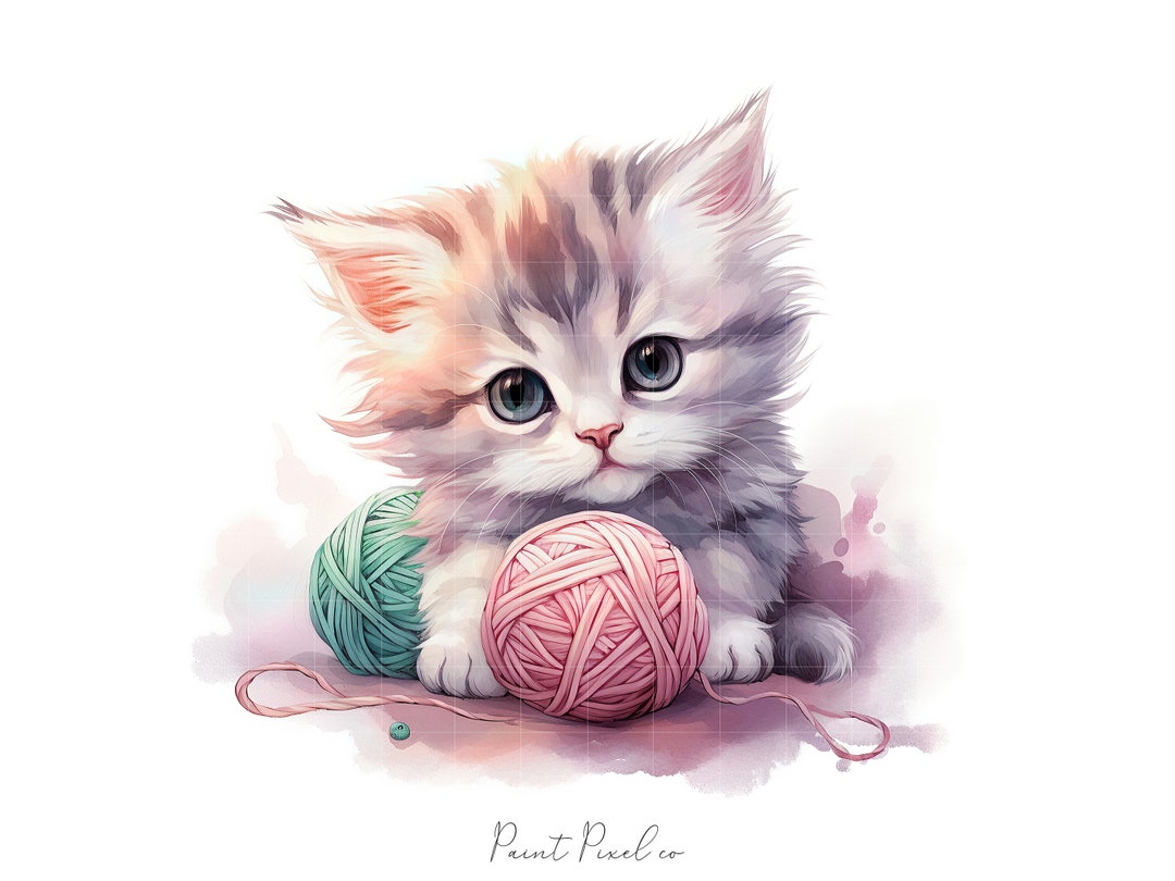 15 Cute Kitten With Yarn Clipart High Quality Jpgs Cat Clipart Bundle ...