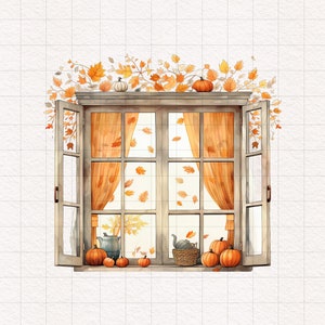 4 Autumn Window Clipart Boho Fall House PNG Watercolor Cozy Hearth ...