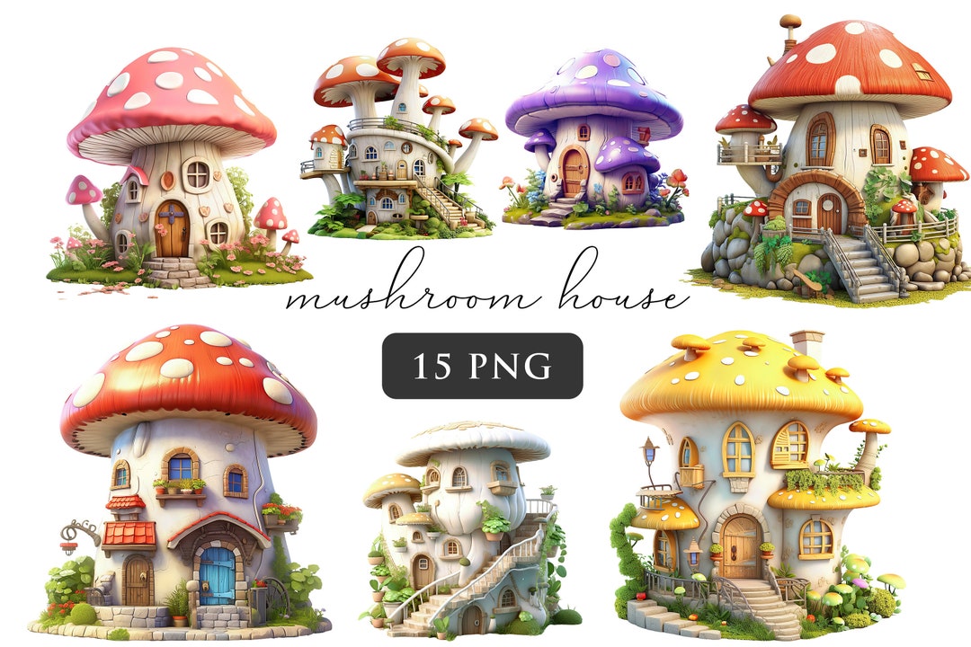 Toadstool House Watercolor Mushroom PNG Clipart Fantasy Illustration ...