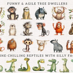 Quirky Rainforest Animals Clipart Sloth PNG Whimsical Jungle Panther ...