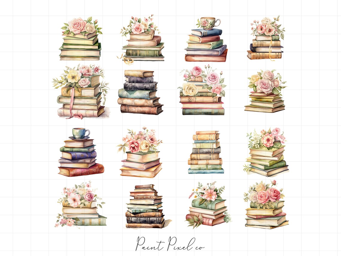 Vintage Book Clipart Books PNG Retro Floral Books Stack Library Old ...