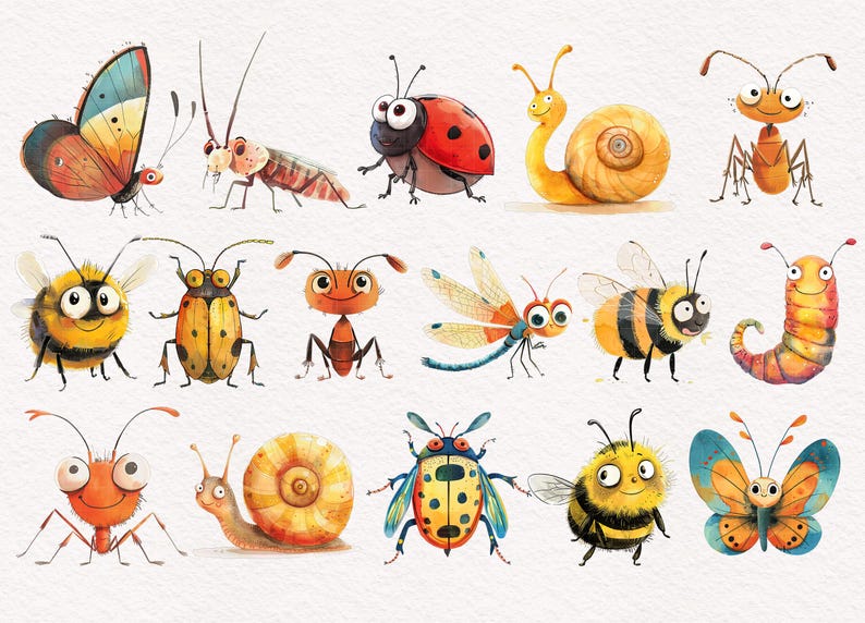 80 Whimsical Bugs Clipart Quirky Insects PNG Cute Funny Bugs Ants Fly ...