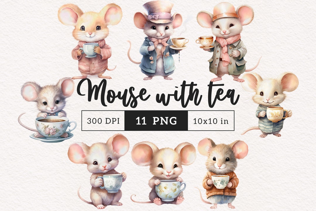 Mouse Drinking Tea PNG Clipart Sweet Animal Clip Art Nursery Adorable ...