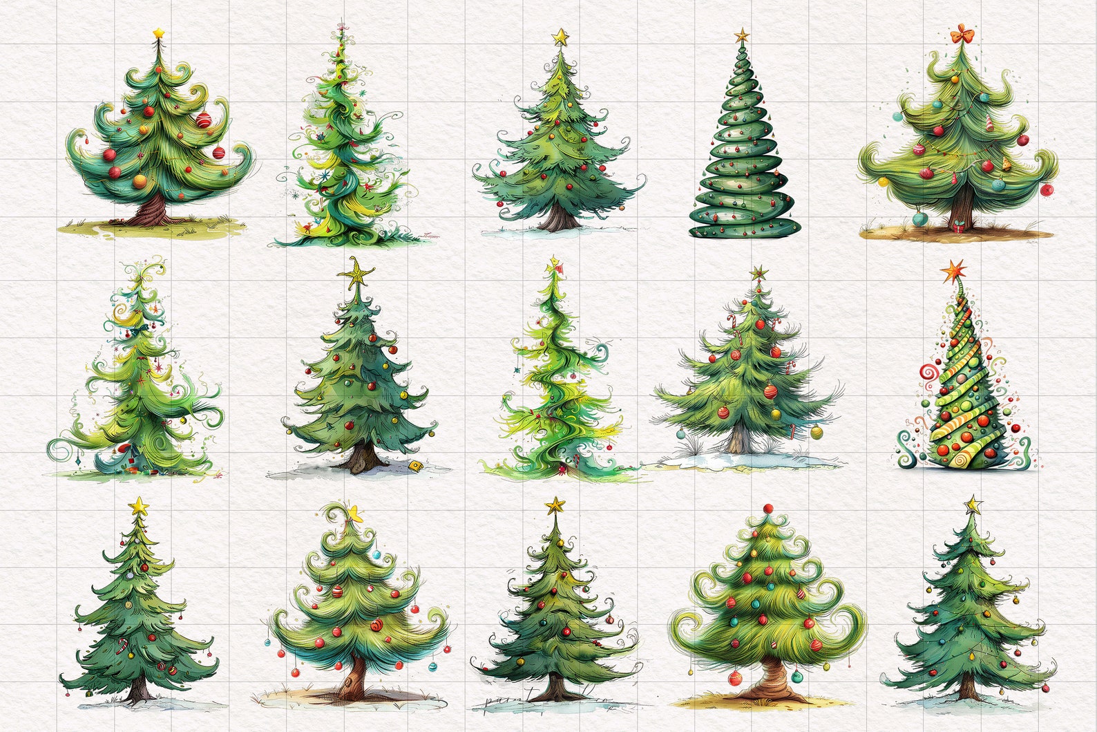 Whimsical Christmas Tree Clipart Xmas PNG Quirky Winter Holiday ...