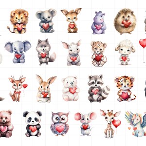 Valentine Animals Clipart PNG Bundle Watercolor Lovers Day Sublimation ...