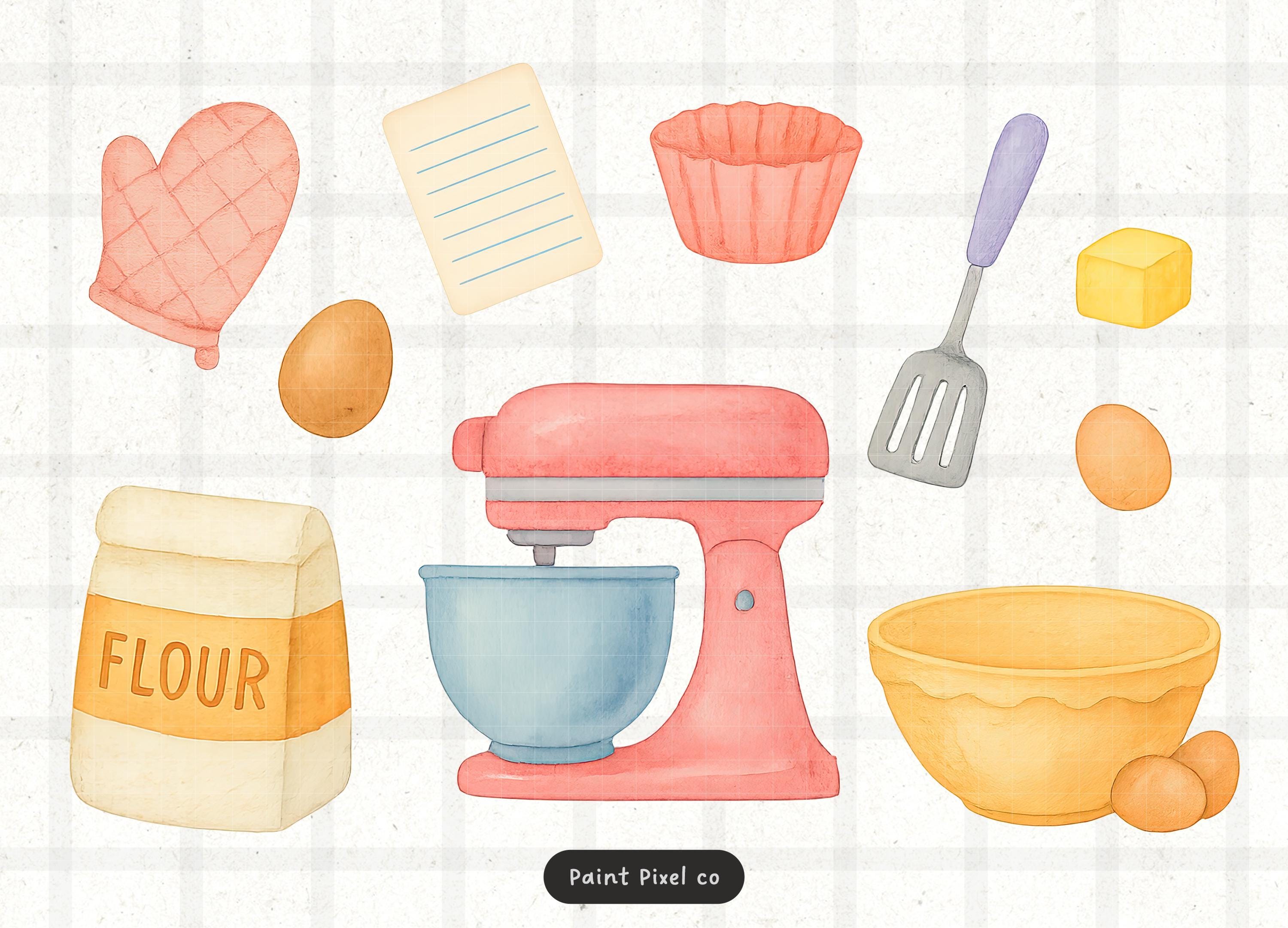 Cute Baking Tools Clipart Bundle - Watercolor Pastel Kitchen Appliance ...