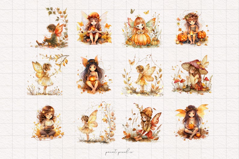 Autumn Fairy Clipart Watercolor Fairies PNG Fall Magical Autumn Decor ...