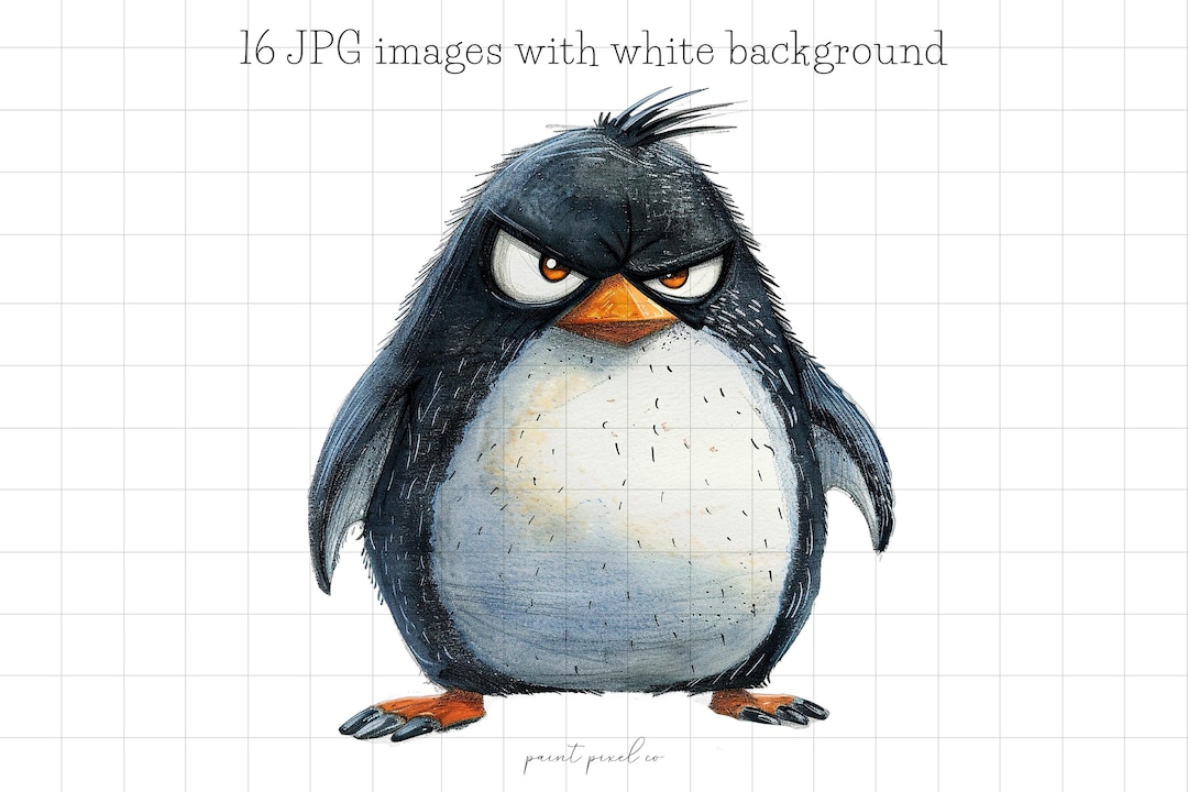 16 Quirky Penguin JPG Clipart Winter Birds Arctic Whimsical Watercolor ...