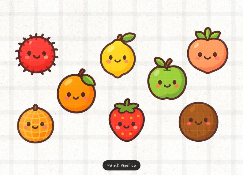 Kawaii Fruits Clipart - Cute Watercolor Fruit PNG Images (commercial ...