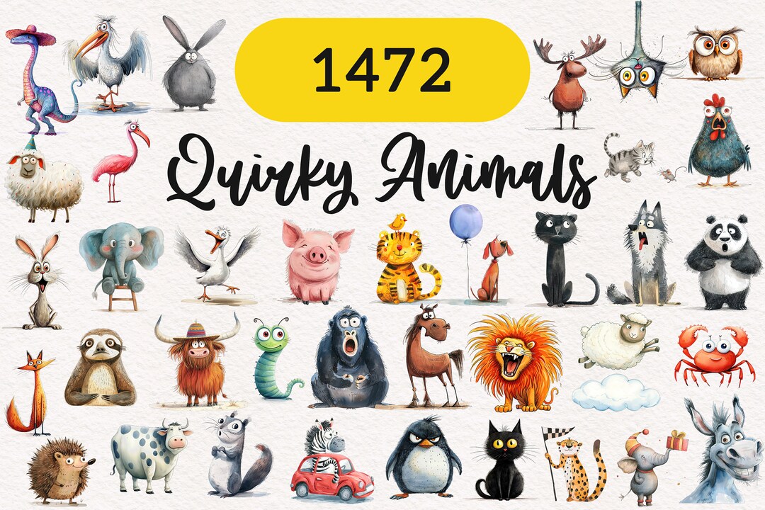 Quirky Animals Mega Bundle PNG Whimsical Animals Clipart Funny Safari ...