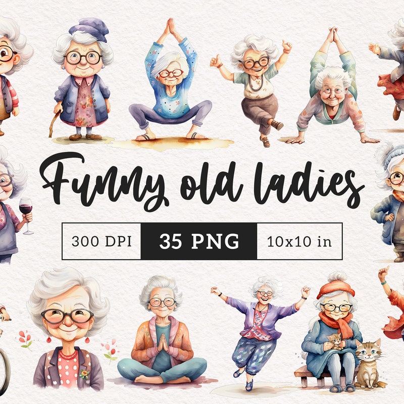 Funny Old Lady Clipart - Etsy