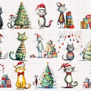 Quirky Christmas Cat Clipart Whimsical Funny Animals Silly Holiday Cats ...