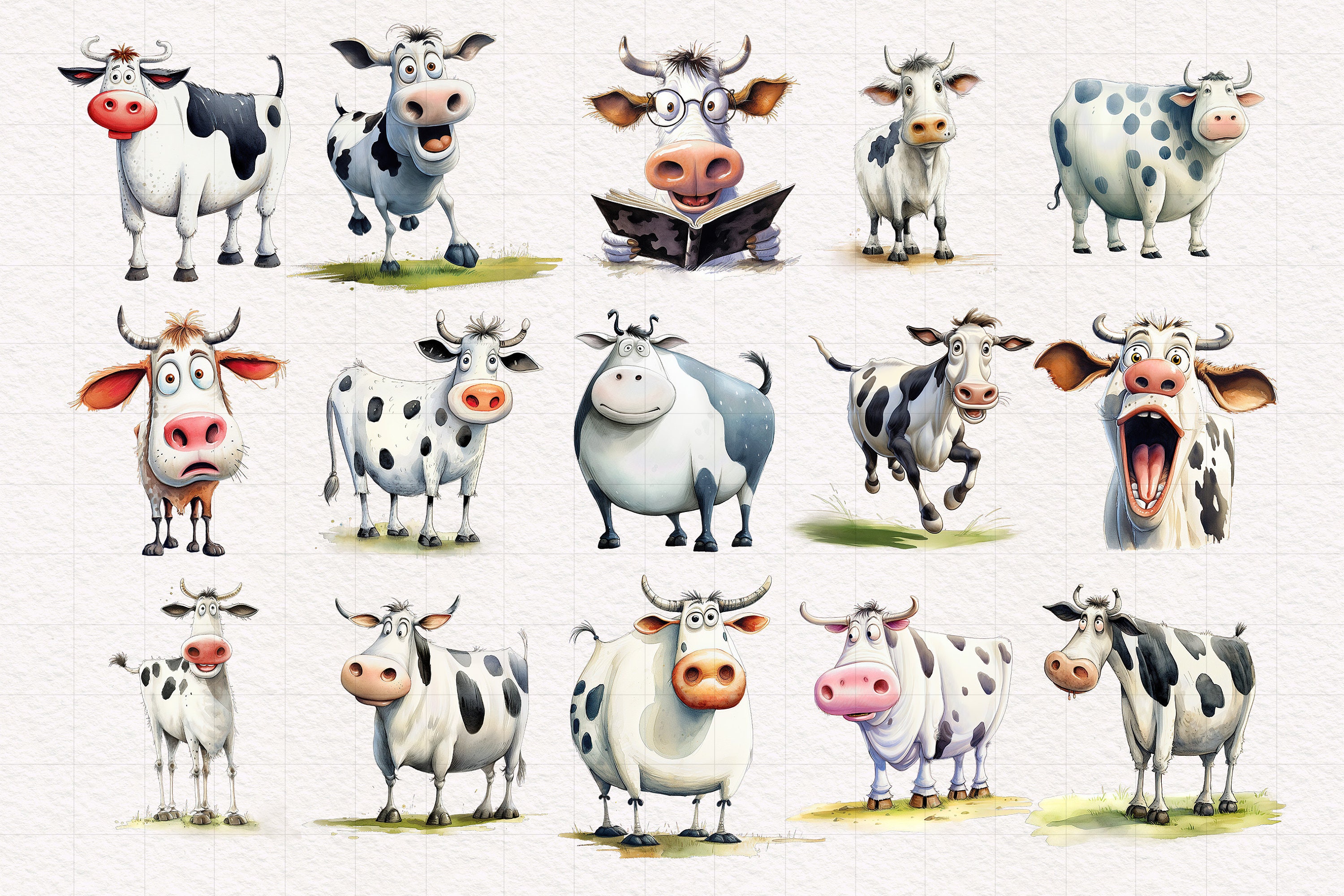Quirky Cow Clipart PNG Whimsical Cows Sublimation Clip Art Farm Animals ...