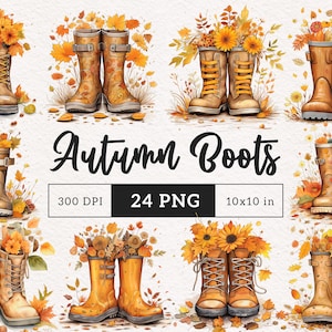 Autumn Boots Clipart Boho Fall PNG Watercolor Fall Boots Graphics ...