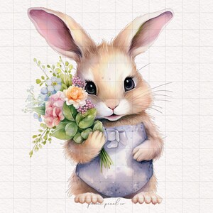 12 Floral Spring Bunny PNG Easter Baby Rabbit With Flowers Cute Clipart ...