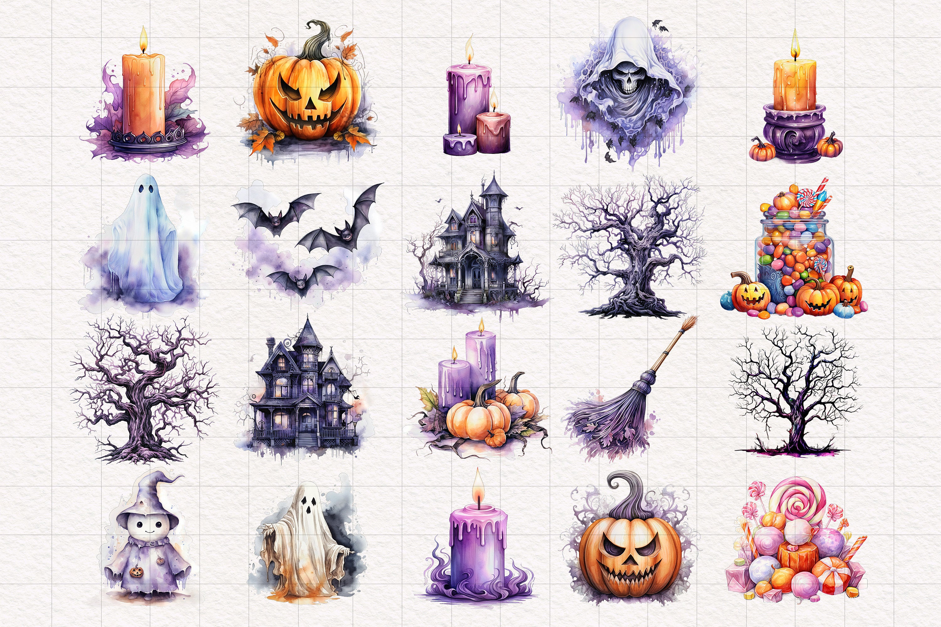 100 Pastel Halloween Clipart PNG Clip Art Mystical Watercolor Halloween ...