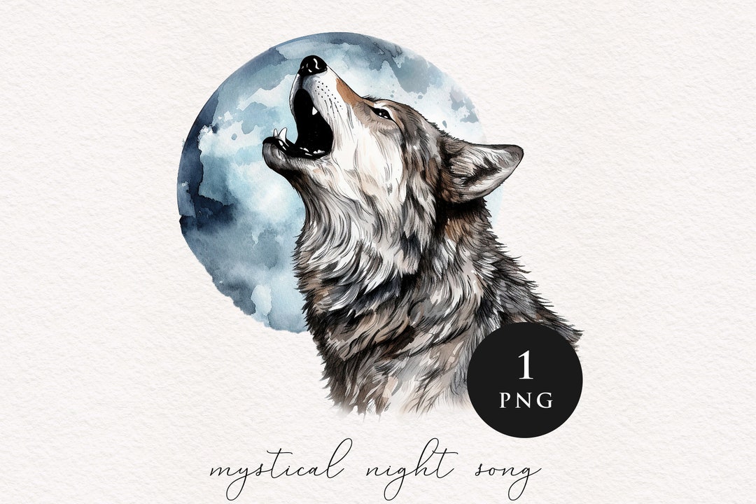 Howling Wolf Clipart PNG Watercolor Werewolf Sublimation Transfer Clip ...