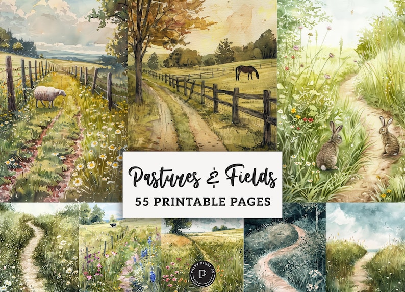 Pastures & Fields Junk Journal Papers - Cozy Country Aesthetic ...