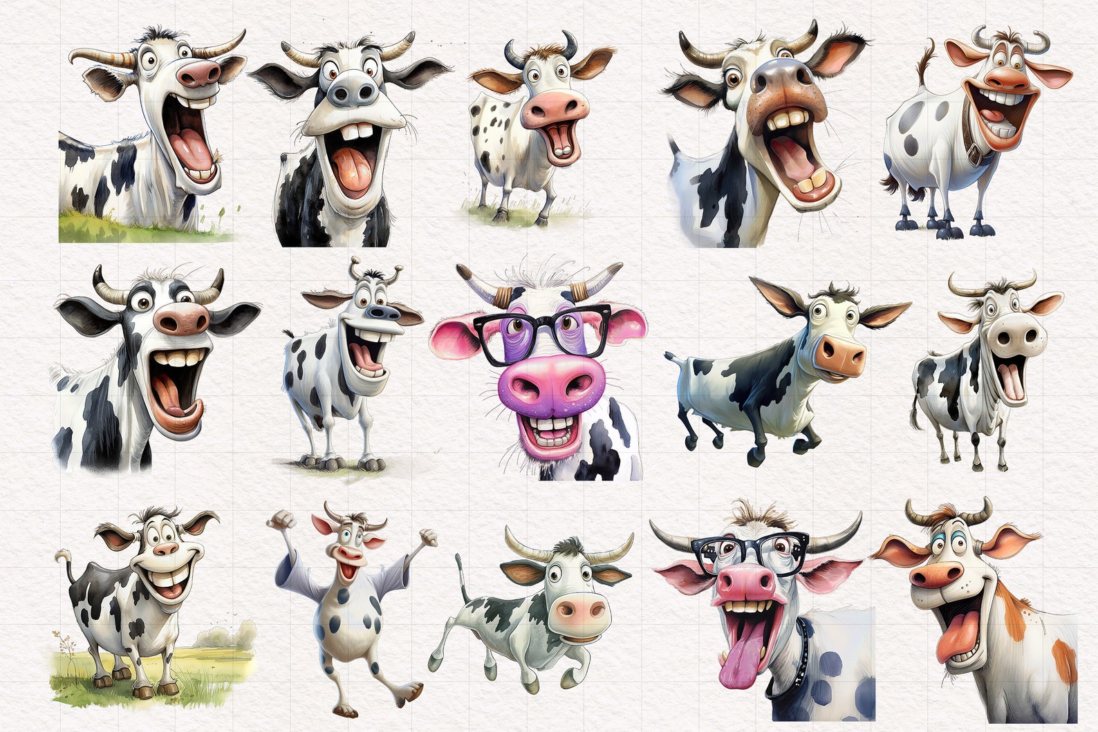 Quirky Cow Clipart PNG Whimsical Cows Sublimation Clip Art Farm Animals ...