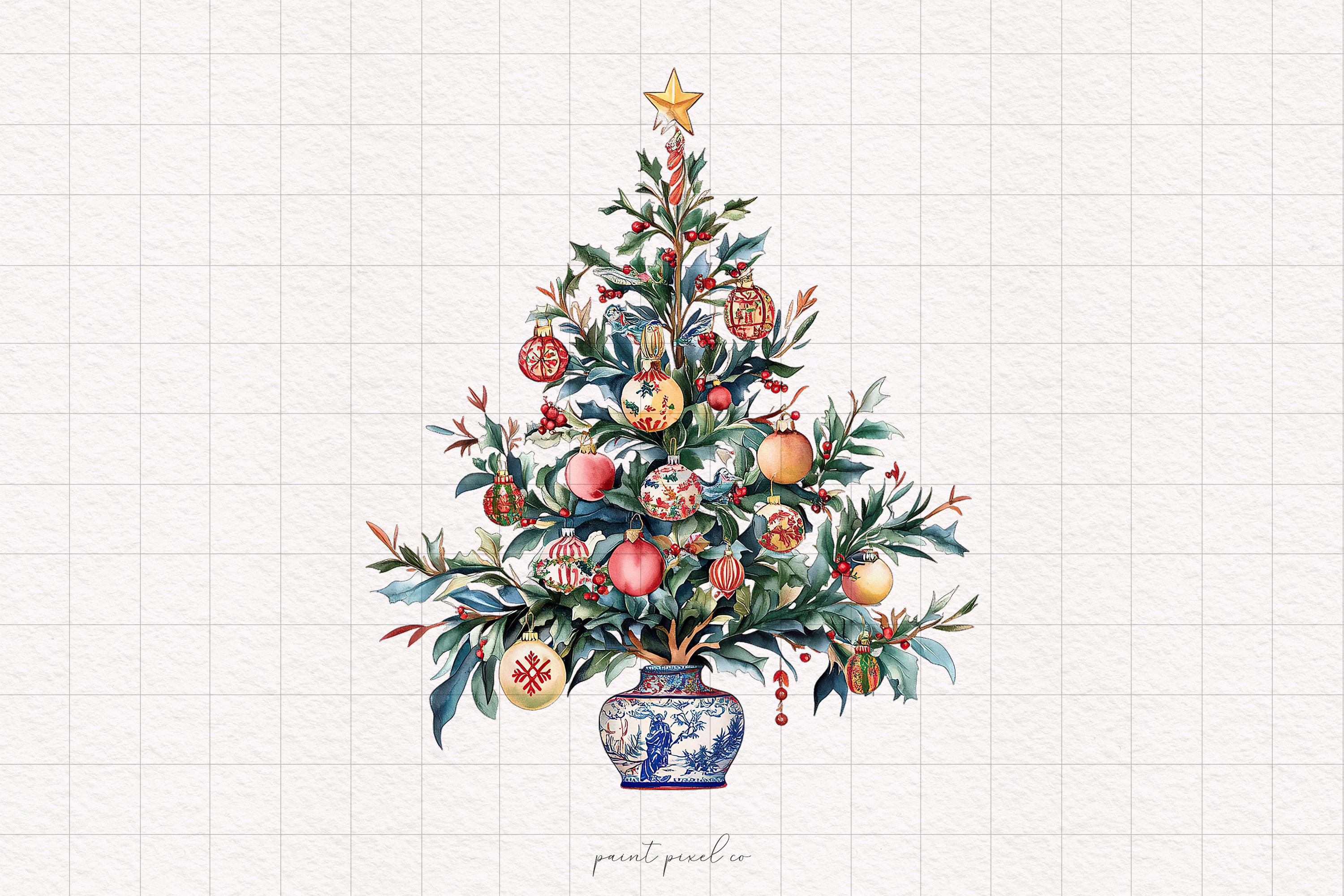 7 Toile Christmas Tree Clipart Holiday Chinoiserie Xmas Tree PNG Winter ...