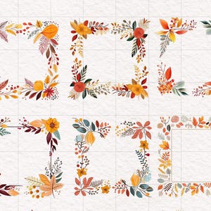 Autumn Border Clipart Boho Orange Flowers PNG Watercolor Fall Floral ...