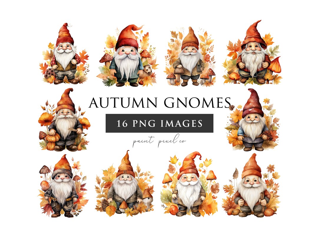 Autumn Gnomes PNG Gnome Clipart Watercolor Fall Fantasy - Etsy