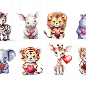 Valentine Animals Clipart PNG Bundle Watercolor Lovers Day Sublimation ...