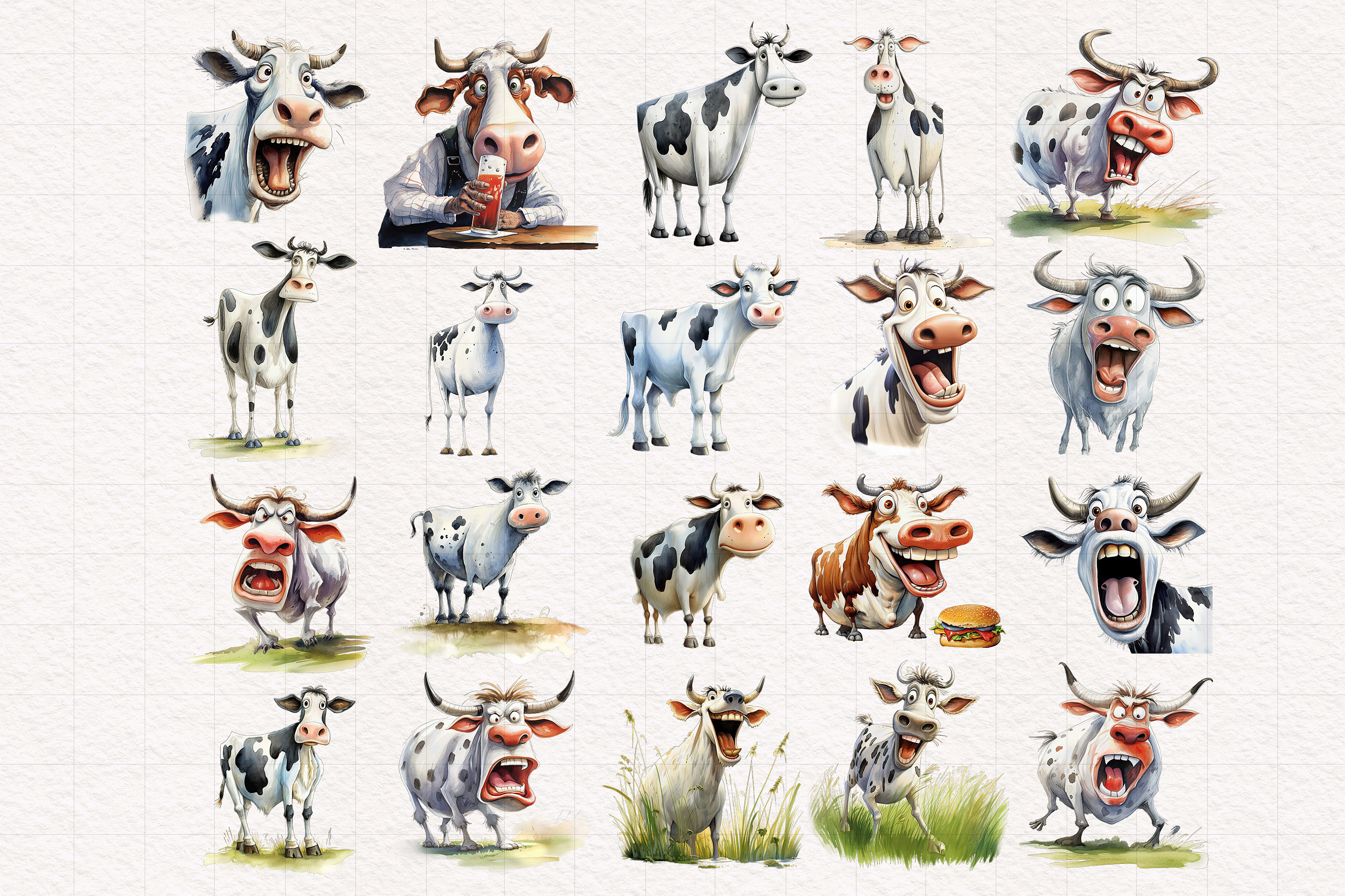 Quirky Cow Clipart PNG Whimsical Cows Sublimation Clip Art Farm Animals ...