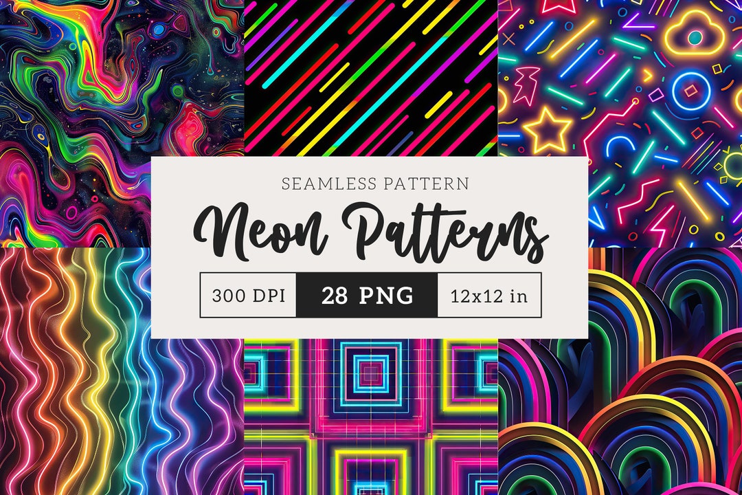 Neon Seamless Pattern Abstract Background Scrapbook Paper Glowing Lines ...
