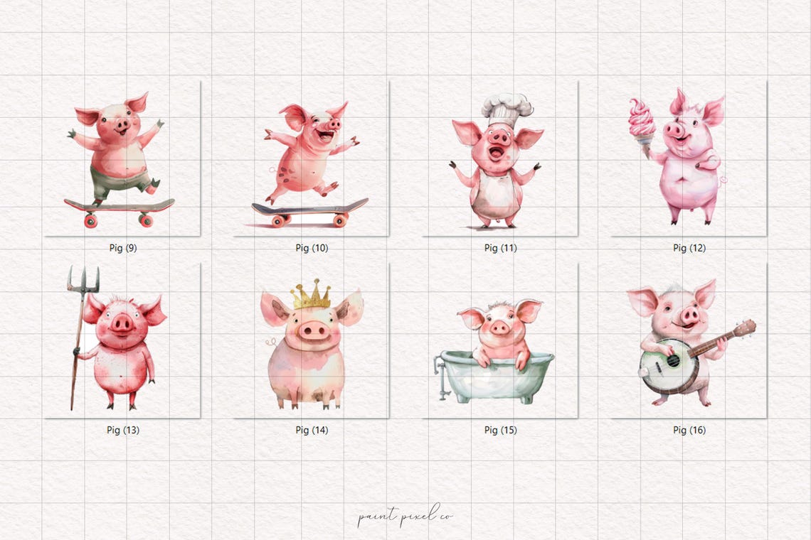 Quirky Pig Clipart Pink Pig PNG Cool Whimsical Pigs Dancing Sublimation ...
