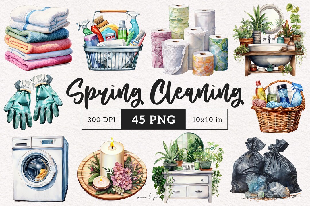 Spring Cleaning Clipart Housekeeping PNG Home Chores Watercolor Planner ...