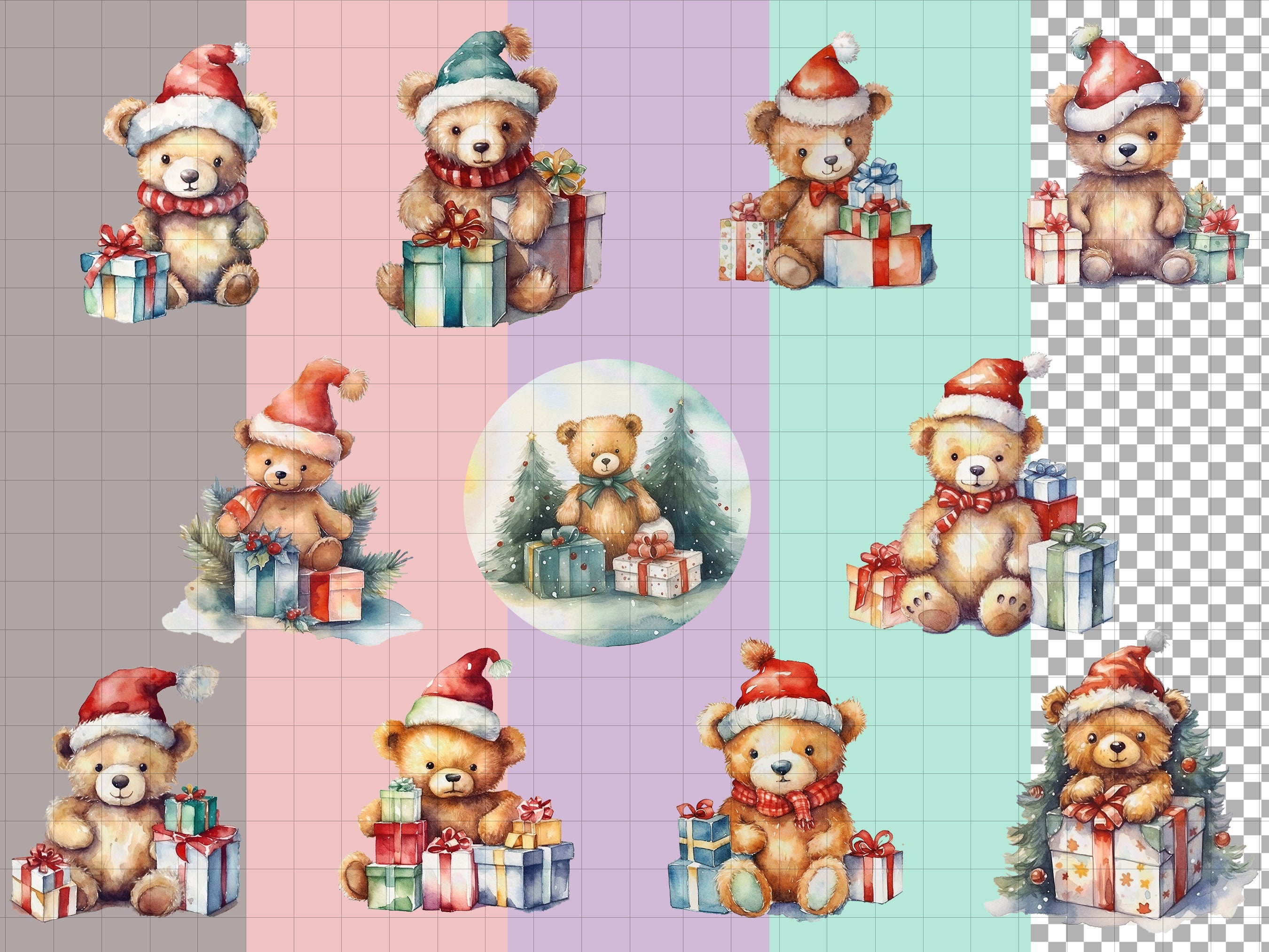 Christmas Bear Clipart Teddy Bear PNG Santa Clipart Watercolor ...