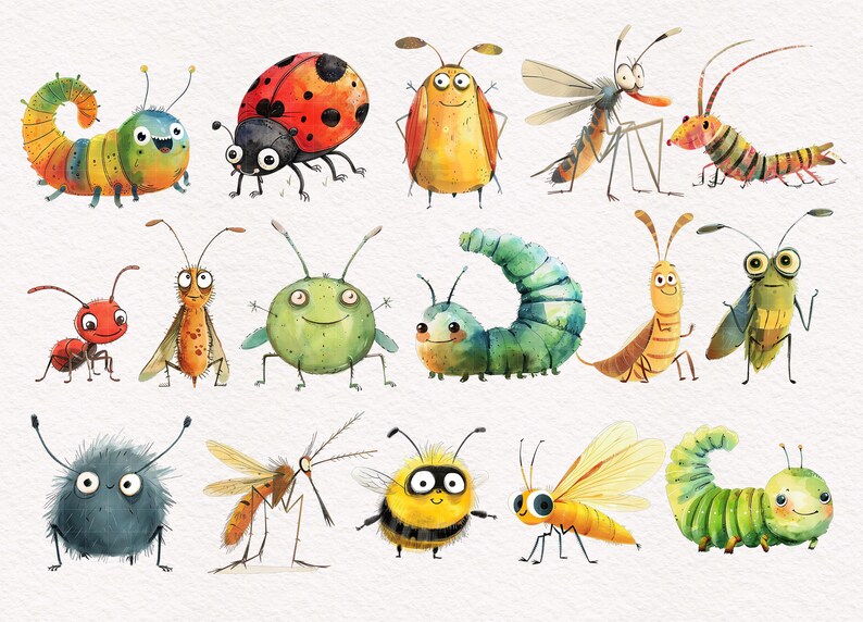 80 Whimsical Bugs Clipart Quirky Insects PNG Cute Funny Bugs Ants Fly ...