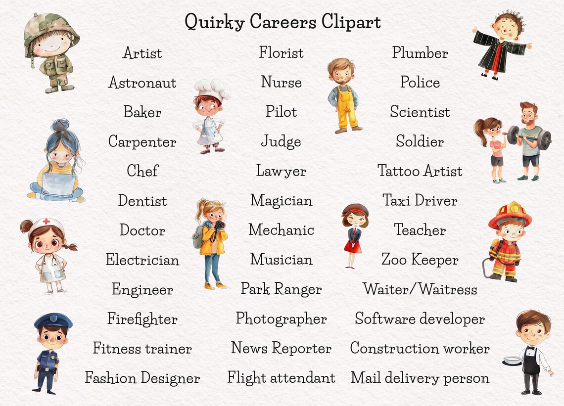135 Career Clipart Cute Professional People PNG Whimsical Quirky Kids ...