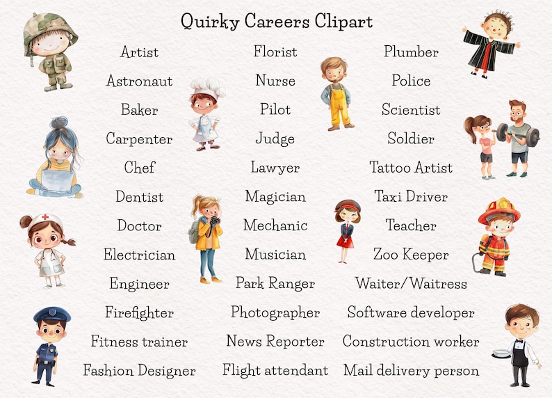 135 Career Clipart Cute Professional People PNG Whimsical Quirky Kids ...