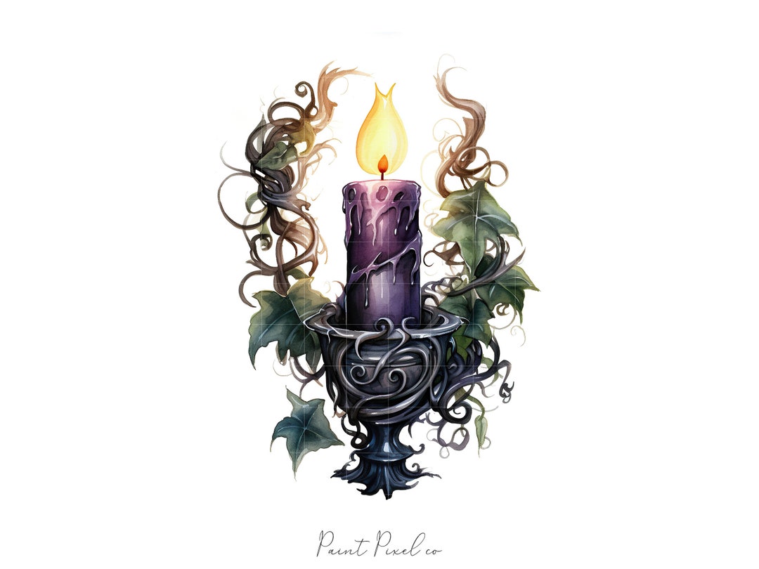 4 Gothic Candle Clipart High Quality Jpgs Dark Eerie Illustration ...