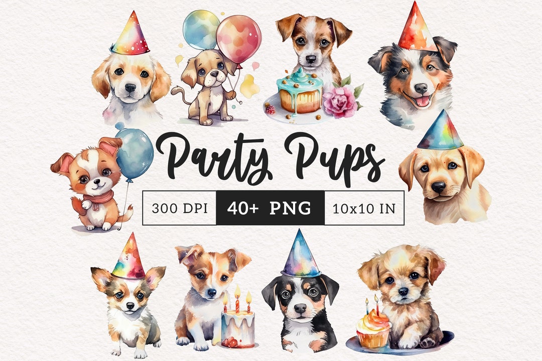 Party Dogs Clipart PNG Watercolor Birthday Pups Puppy Cute Animal Clip ...