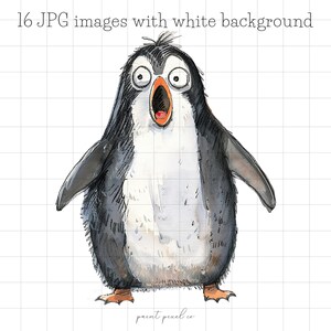 16 Quirky Penguin JPG Clipart Winter Birds Arctic Whimsical Watercolor ...